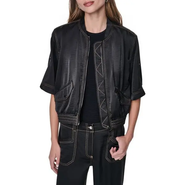 Dkny Contrast Stitch Bomber Jacket - Black