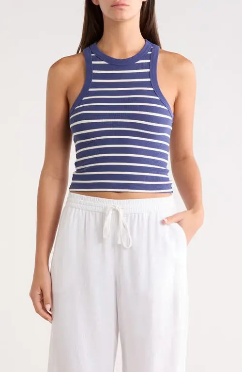 Marine Layer Lexi Stripe Rib Tank - Bay Blue And White Stripe