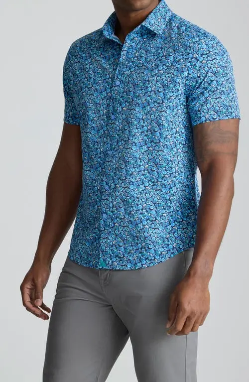 UNTUCKIT Zamora Floral Short Sleeve Performance Button-up Shirt - Blue
