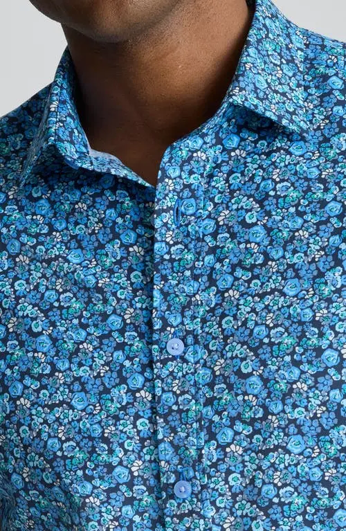 UNTUCKIT Zamora Floral Short Sleeve Performance Button-up Shirt - Blue