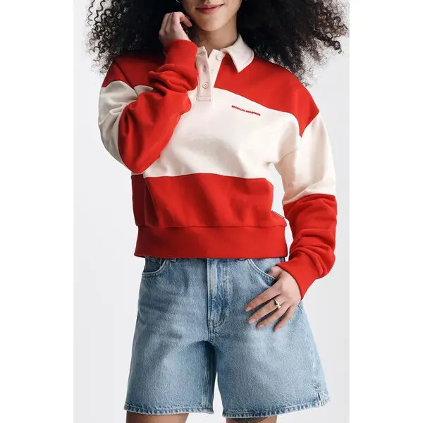 Brooklyn Industries Colorblock Polo Sweatshirt - Goji Berry