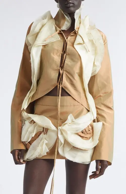 KIM SHUI Larsen Crop Silk Lace-up Top - Light Brown