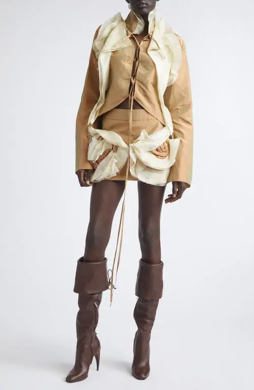 KIM SHUI Larsen Crop Silk Lace-up Top