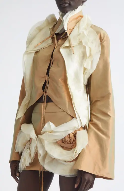 KIM SHUI Larsen Crop Silk Lace-up Top