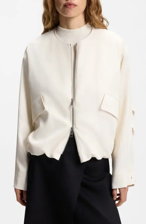 BOSS Jajila Bubble Hem Twill Bomber Jacket - Soft Cream