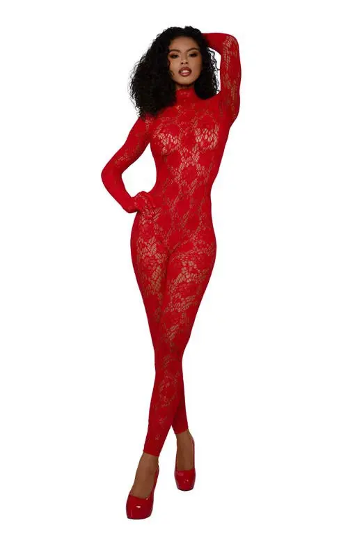 DREAMGIRL Lace Bodystocking - Red