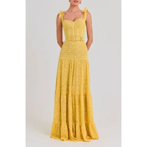 NADINE MERABI Miranda Belted Gown - Yellow
