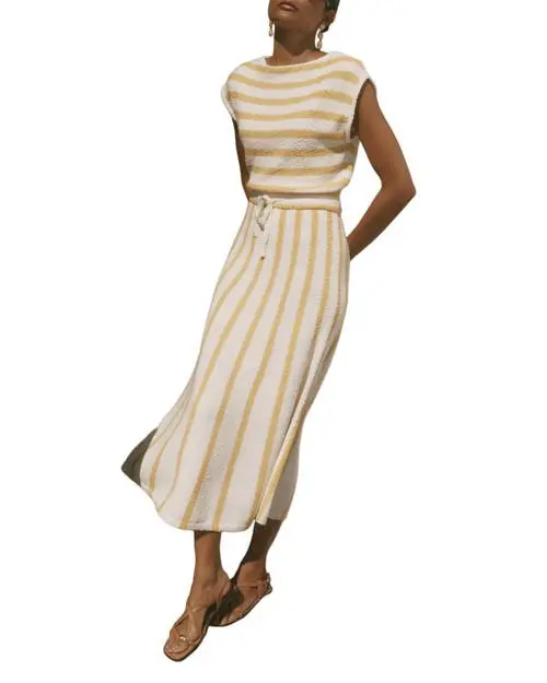 Mint Velvet Cotton Blend Striped Midi Dress - Yellow