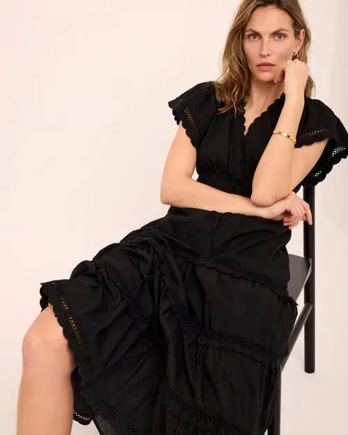 Mint Velvet Cotton Ruffle Maxi Dress - Black