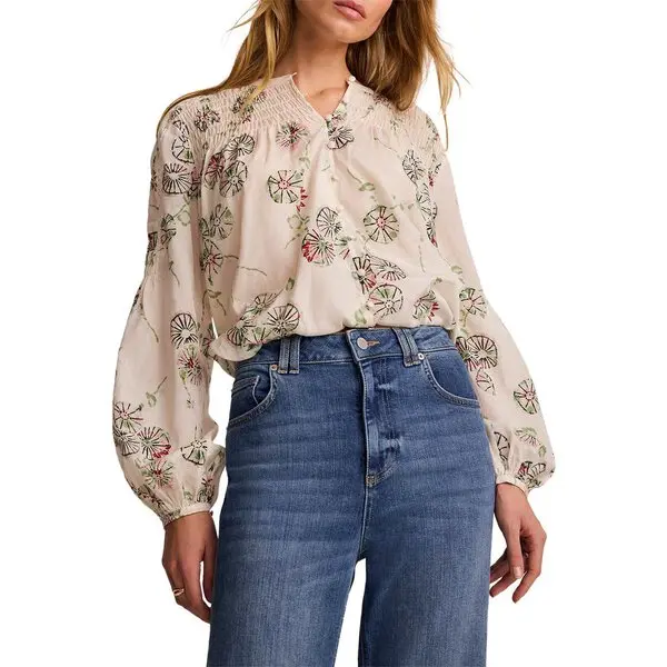 Mint Velvet Floral Smocked Peasant Blouse - Cream