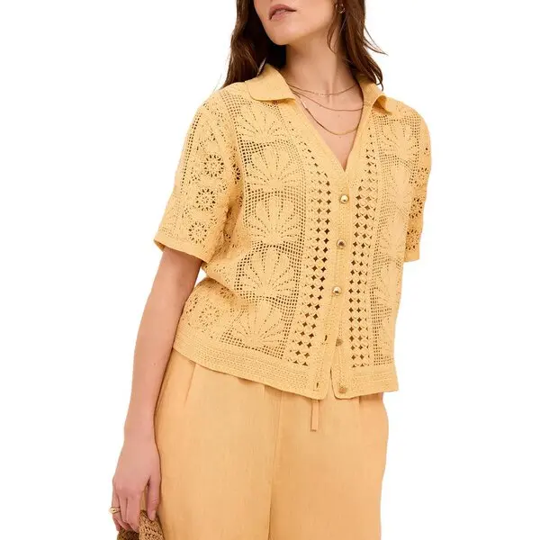 Mint Velvet Cotton Blend Crochet Shirt - Yellow