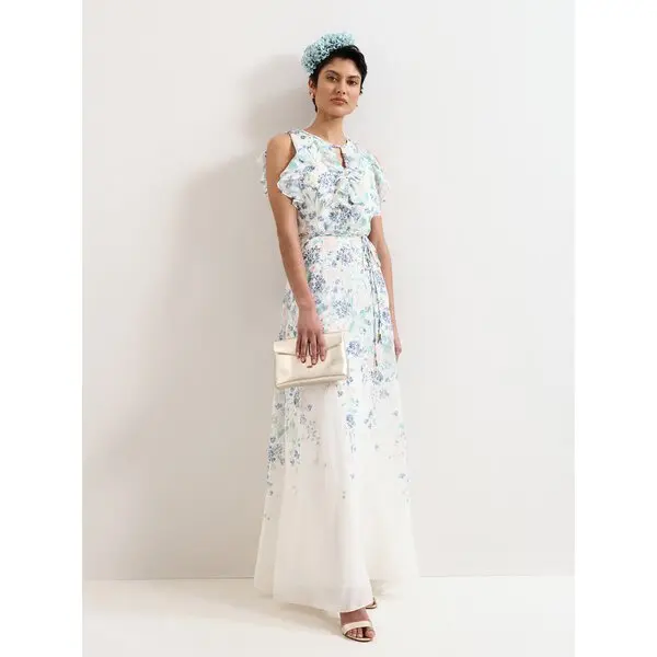 PHASE EIGHT Rachel Floral Ruffle Detail Maxi Dress - Ivory
