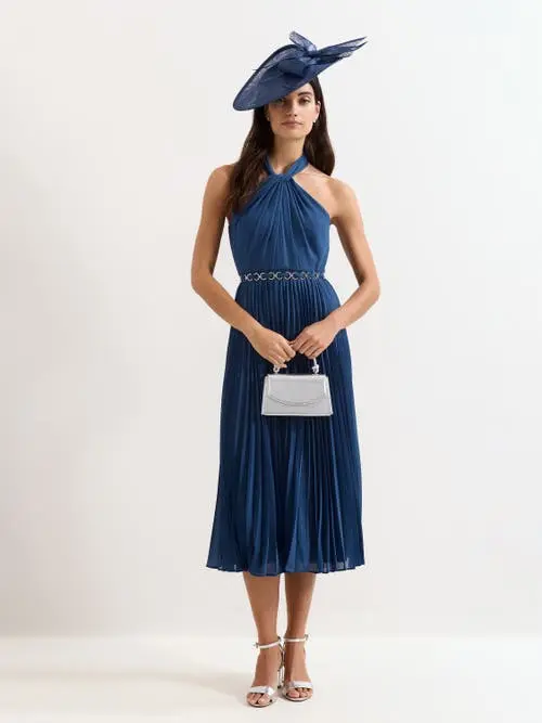 PHASE EIGHT Sathia Pleated Halter Neck Midi Dress