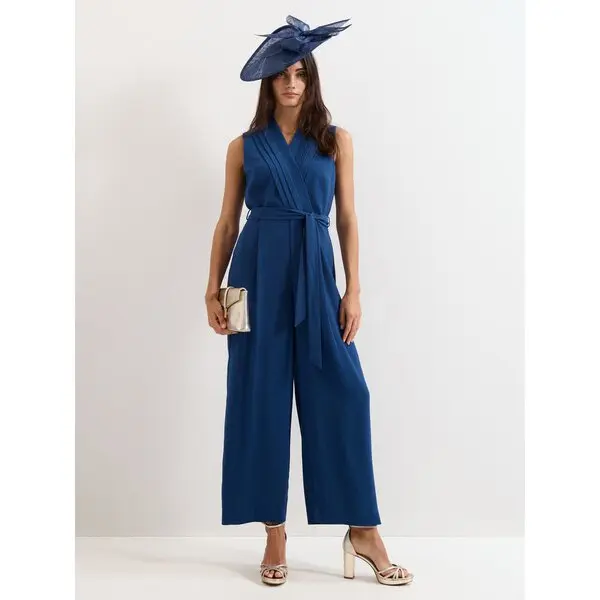 PHASE EIGHT Pleated Cropped Jumpsuit - Indigo