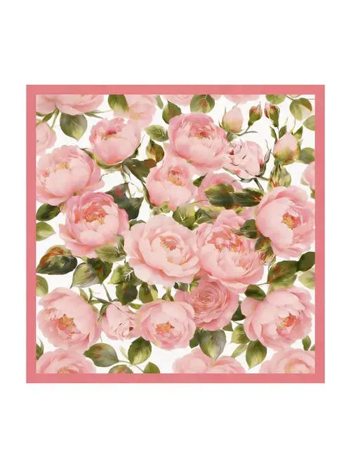 SILKSILKY Pure Silk Pink Floral Print Square Scarf - Multi