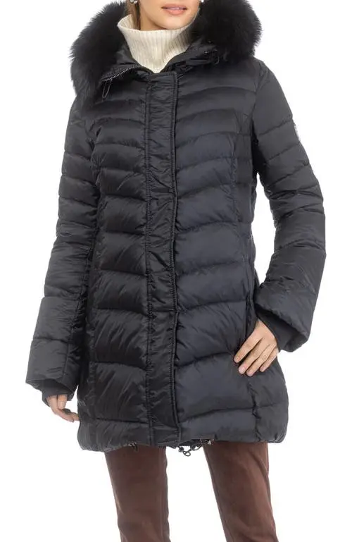 Gorski Apres-ski Chevron Long Parka With Detachable Toscana Lamb Hood Trim - Black/black