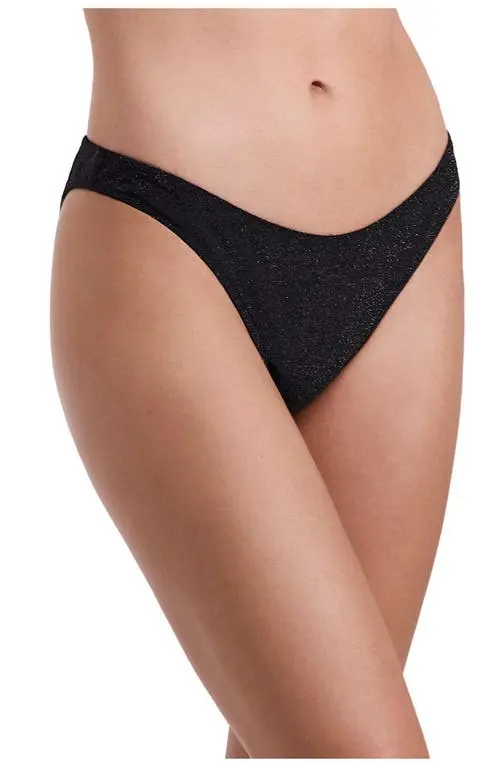 LUMA GOTTEX Luna Textured Shimmer High Leg Low Rise Bikini Bottom - Black