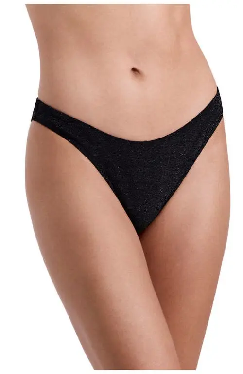 LUMA GOTTEX Luna Textured Shimmer High Leg Low Rise Bikini Bottom - Black