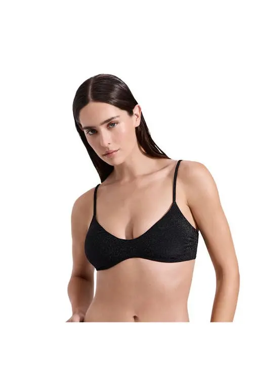 LUMA GOTTEX Luna Textured Shimmer Scoop Neck Bikini Top - Black