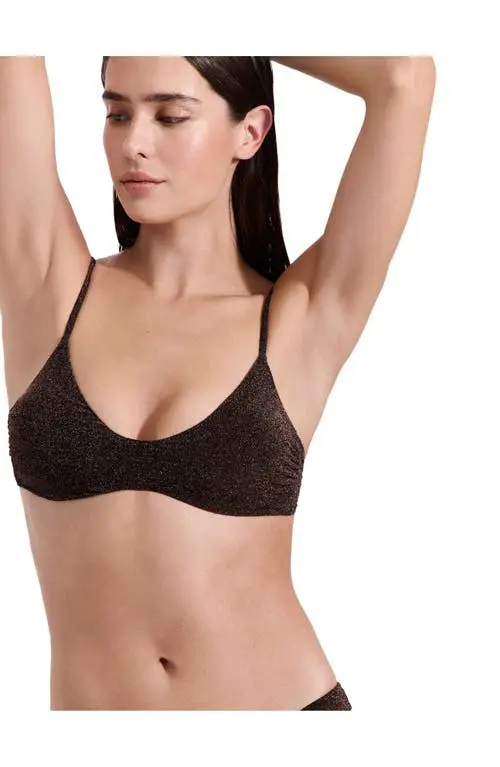LUMA GOTTEX Luna Textured Shimmer Scoop Neck Bikini Top - Brown