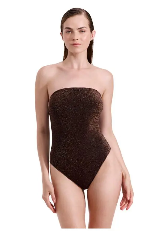 LUMA GOTTEX Luna Textured Shimmer Bandeau One Piece - Brown