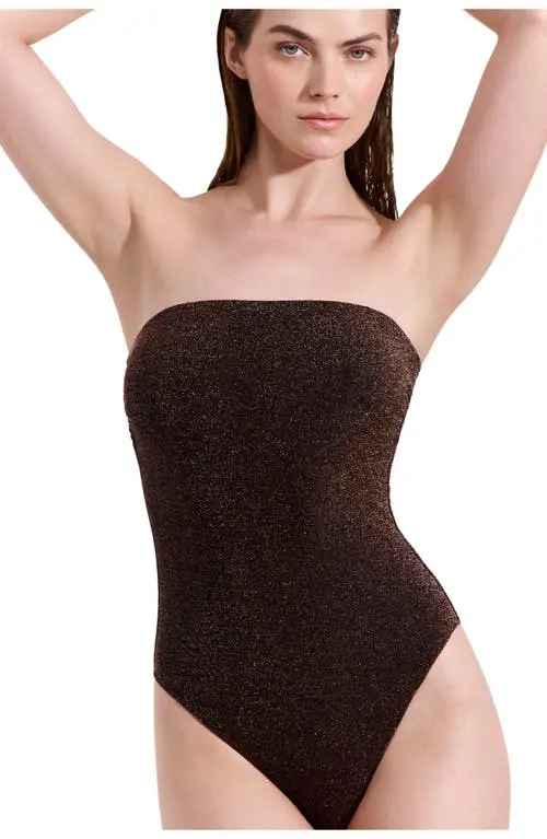 LUMA GOTTEX Luna Textured Shimmer Bandeau One Piece - Brown