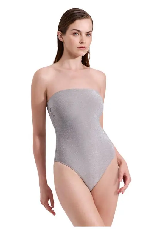 LUMA GOTTEX Luna Textured Shimmer Bandeau One Piece - Silver-brown