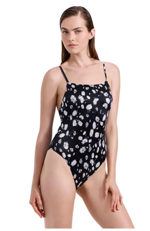 LUMA GOTTEX Marguerite Square Neck One Piece - Black-white-yellow