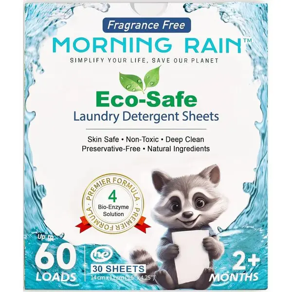 MORNINGRAIN Eco Safe Laundry Detergent Sheets Unscented, 30 Sheets - Multicolored