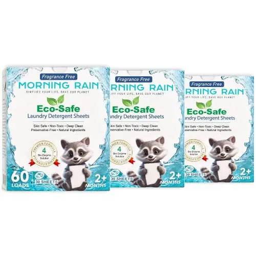 MORNINGRAIN Eco Safe Laundry Detergent Sheets, Unscented, 30 Sheets - Multicolored