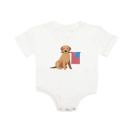 SWEET WINK Patriotic Pup Patch Short Sleeve Romper - White