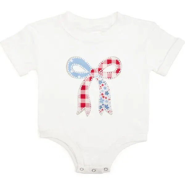 SWEET WINK Patchwork Bow Patch Short Sleeve Romper - White