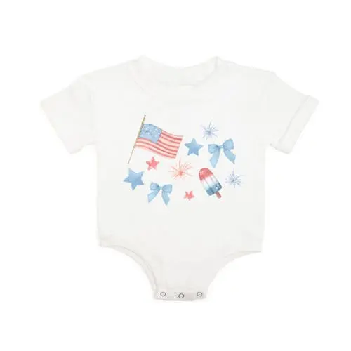 SWEET WINK Patriotic Watercolor Romper - White