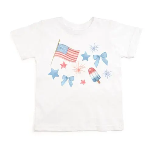 SWEET WINK Patriotic Watercolor Short Sleeve T-shirt - White