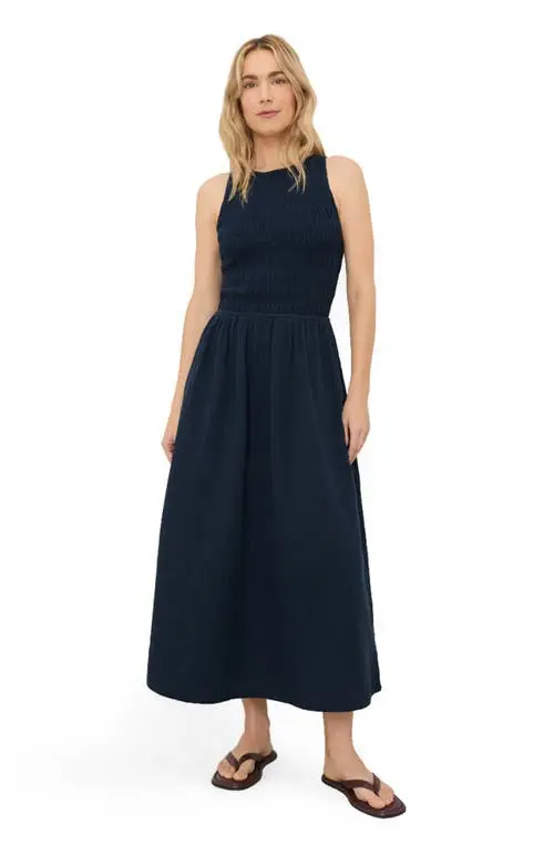PACT Organic Cotton Double Gauze Smocked Dress - Navy Blue