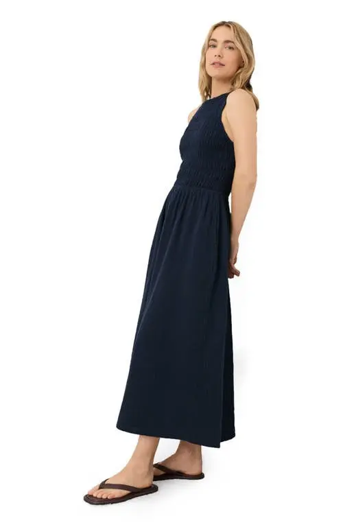 PACT Organic Cotton Double Gauze Smocked Dress - Navy Blue