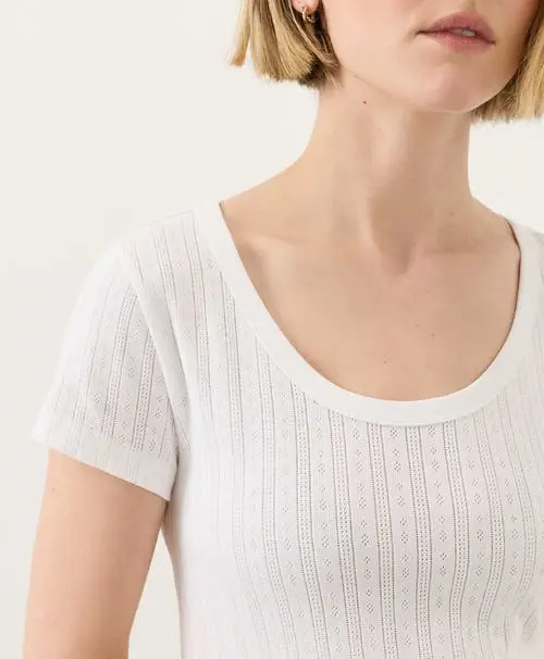 PACT Organic Cotton Pointelle Scoop Neck Tee - White