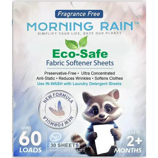 MORNINGRAIN Eco Fabric Softener Sheets, Fragrance Free, 30 Sheets - Multicolored