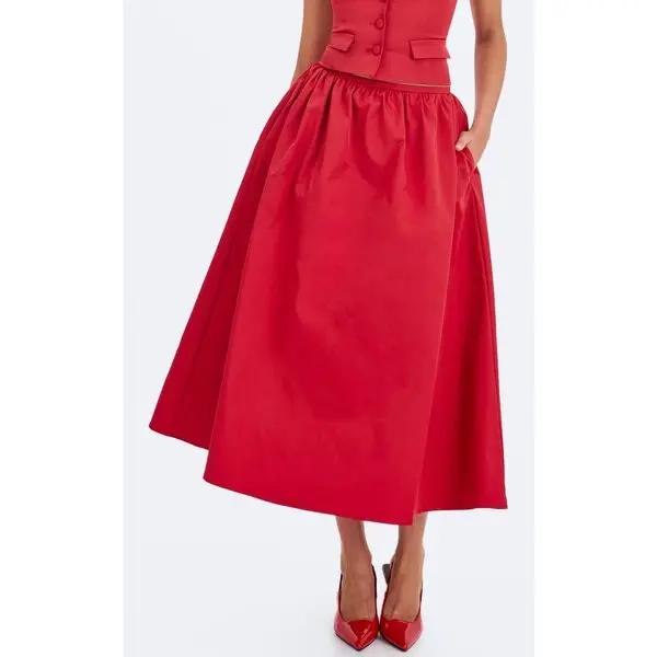 MISS CIRCLE Ursel Gathered A-line Midi Skirt - Crimson