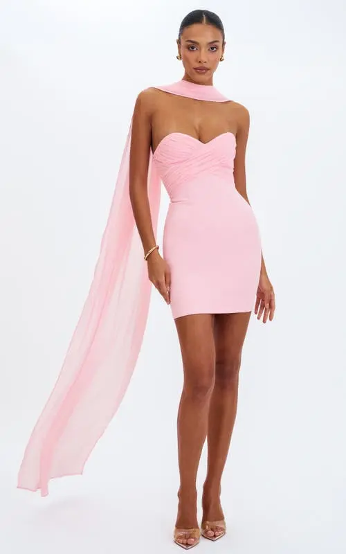 MISS CIRCLE Olivia Strapless Crossover Mini Dress - Pink