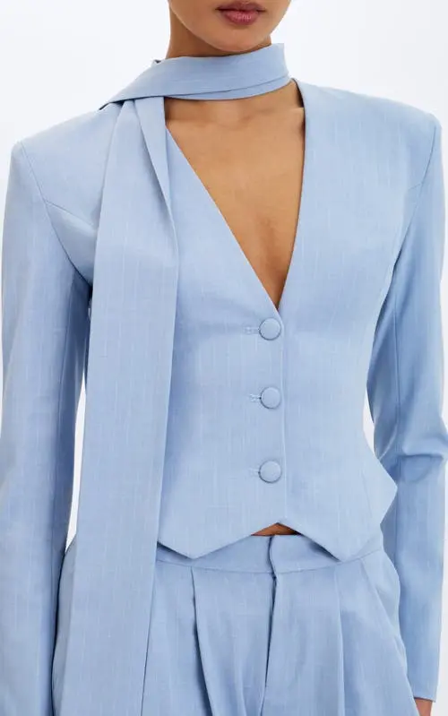 MISS CIRCLE NEW YORK Renley Pinstripe Peplum Blazer