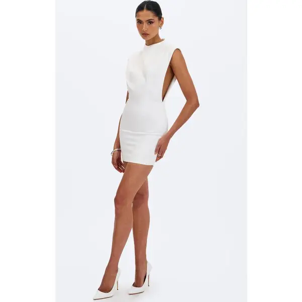 MISS CIRCLE Vienna Satin Mock Neck Mini Dress - White