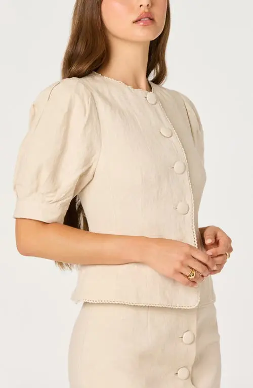 Astr The Label Cailey Puff Sleeve Crochet Trim Button-up Top