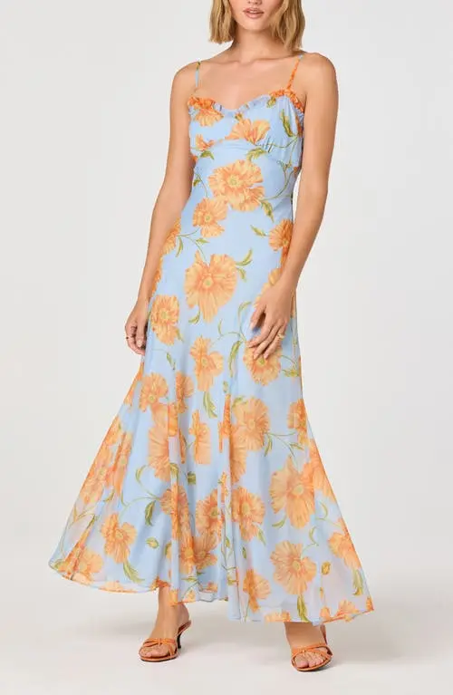Astr The Label Maeryn Floral Chiffon Maxi Dress - Blue Orange Floral