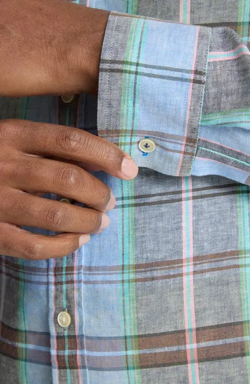 UNTUCKIT Plaid Wrinkle Resistant Linen Button-up Shirt - Blue