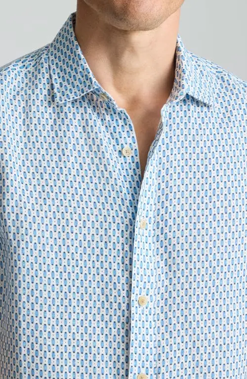 UNTUCKIT Redcroft Microprint Short Sleeve Linen Button-up Shirt - Blue