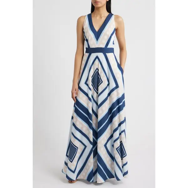 Eliza J Scarf Print Crêpe De Chine Maxi Dress - Navy