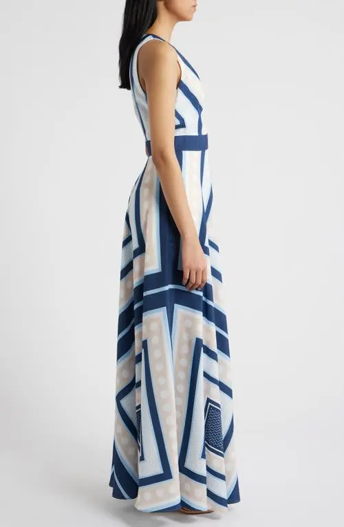 Eliza J Scarf Print Crêpe De Chine Maxi Dress