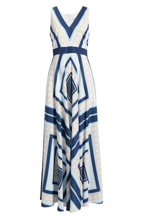Eliza J Scarf Print Crêpe De Chine Maxi Dress