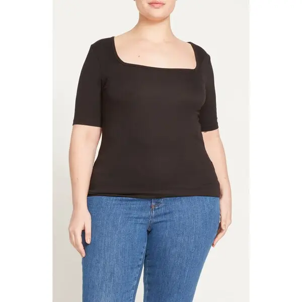 Universal Standard Foundation Short Sleeve Top - Black